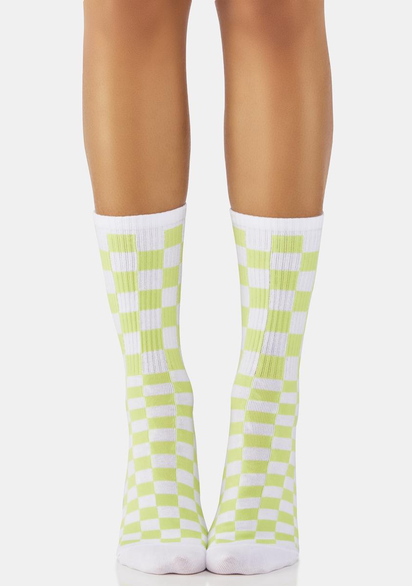 Checkered Print Crew Socks - Green White – Dolls Kill