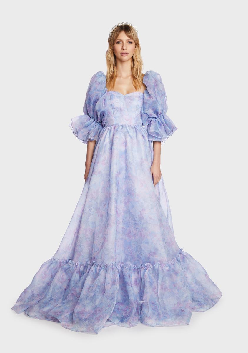 Fanficul Doll Off Shoulder Puff Sleeve Maxi Dress - Blue Floral – Dolls ...