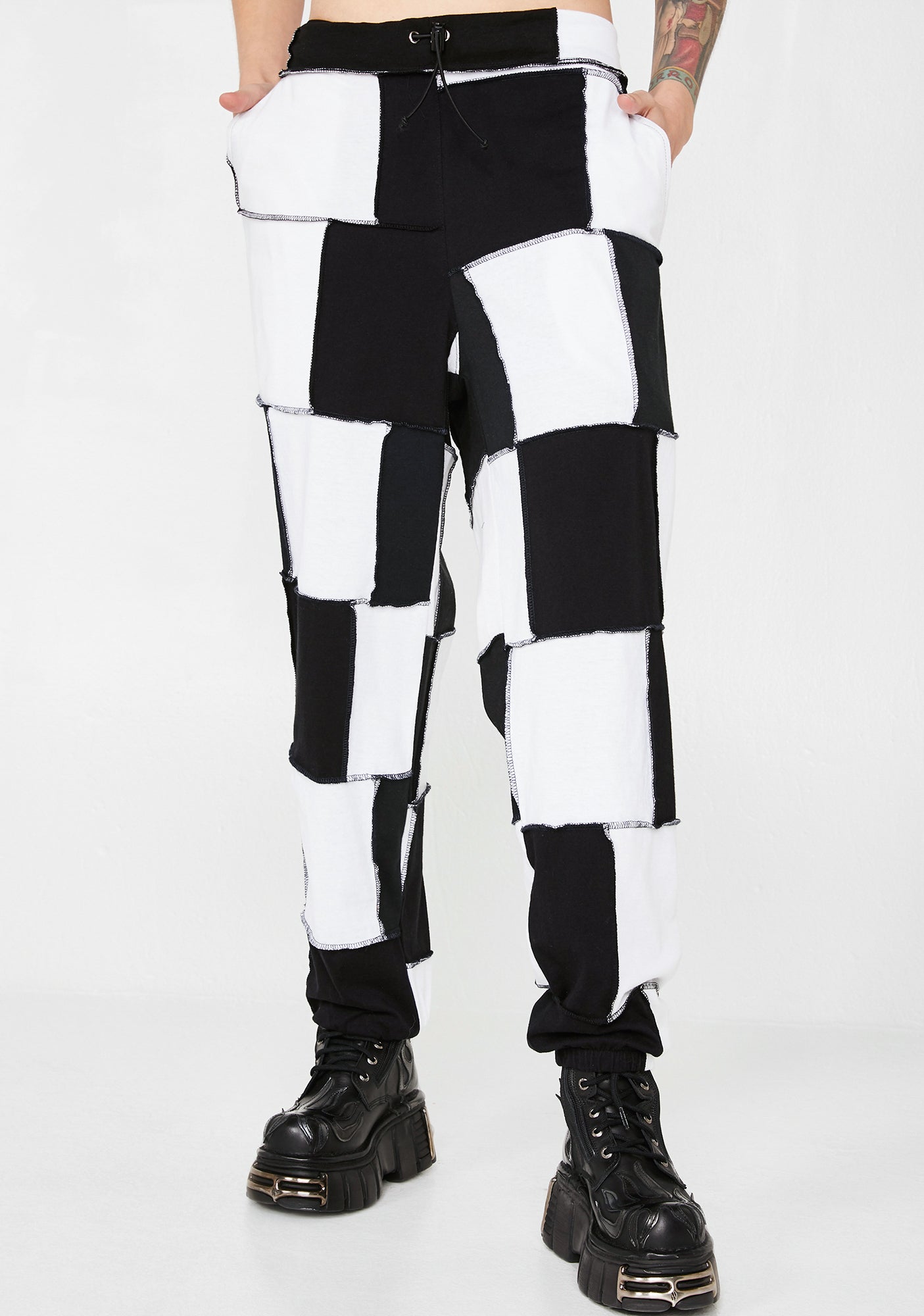 Patchwork Checkerboard Joggers – Dolls Kill