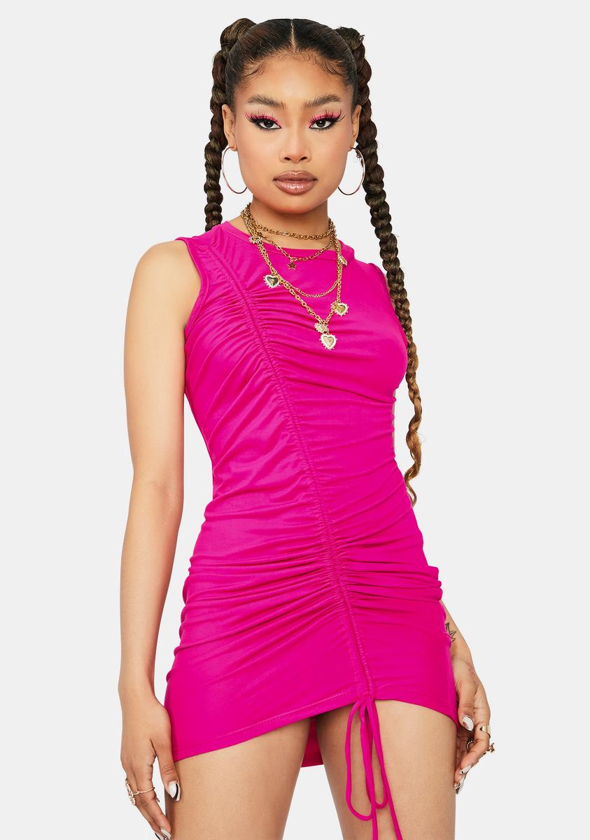 Ruched Drawstring Tank Mini Dress - Fuchsia – Dolls Kill