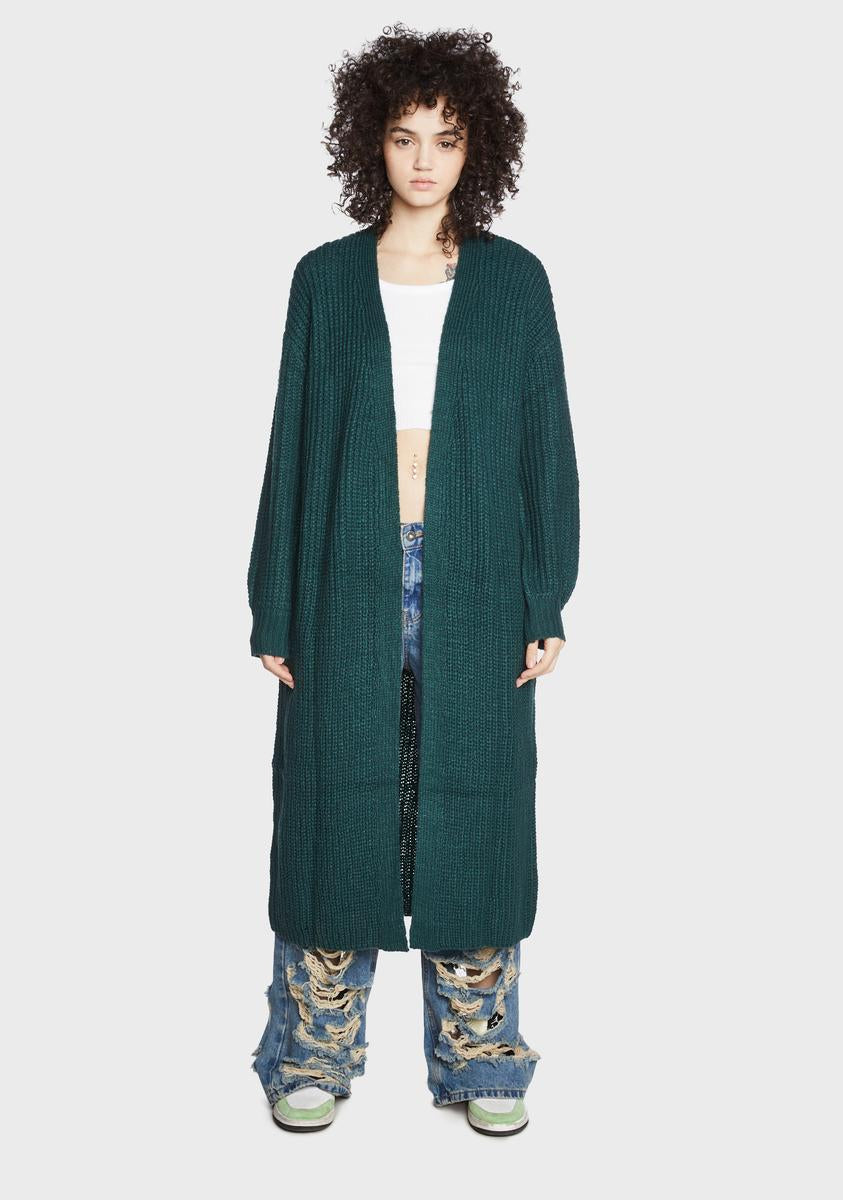 Ribbed Knit Longline Cardigan - Green – Dolls Kill