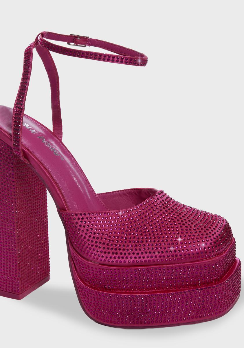 Public Desire Rhinestone Stacked Platform Heels - Pink – Dolls Kill