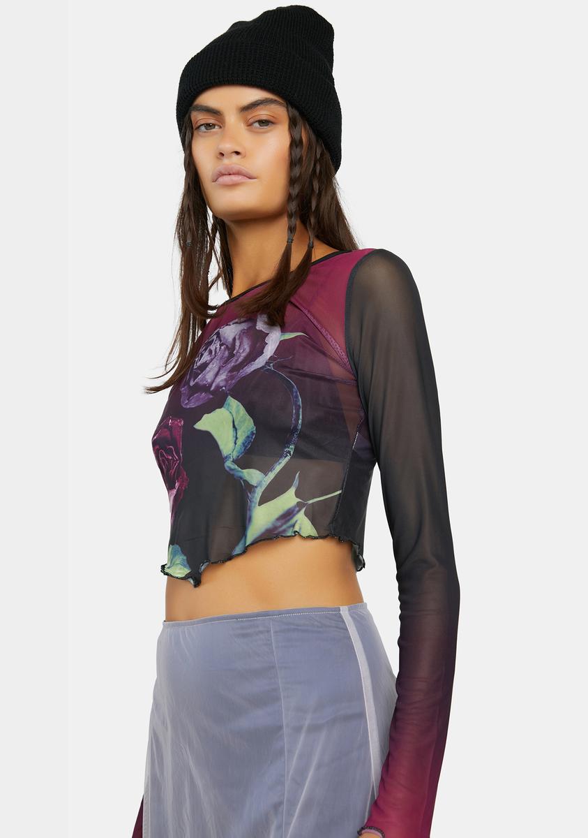 dELiA*s by Dolls Kill Rose Graphic Mesh Crop Top - Multi