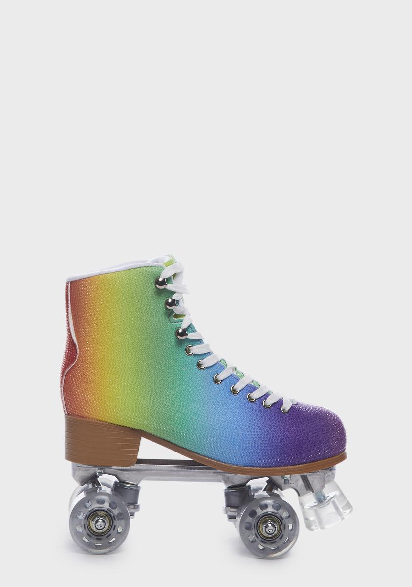Lace Up Roller Skates - Rainbow Rhinestone – Dolls Kill