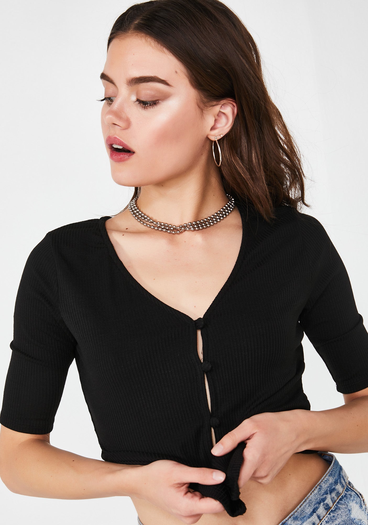Crop Top Button Down Scoop Neck – Dolls Kill