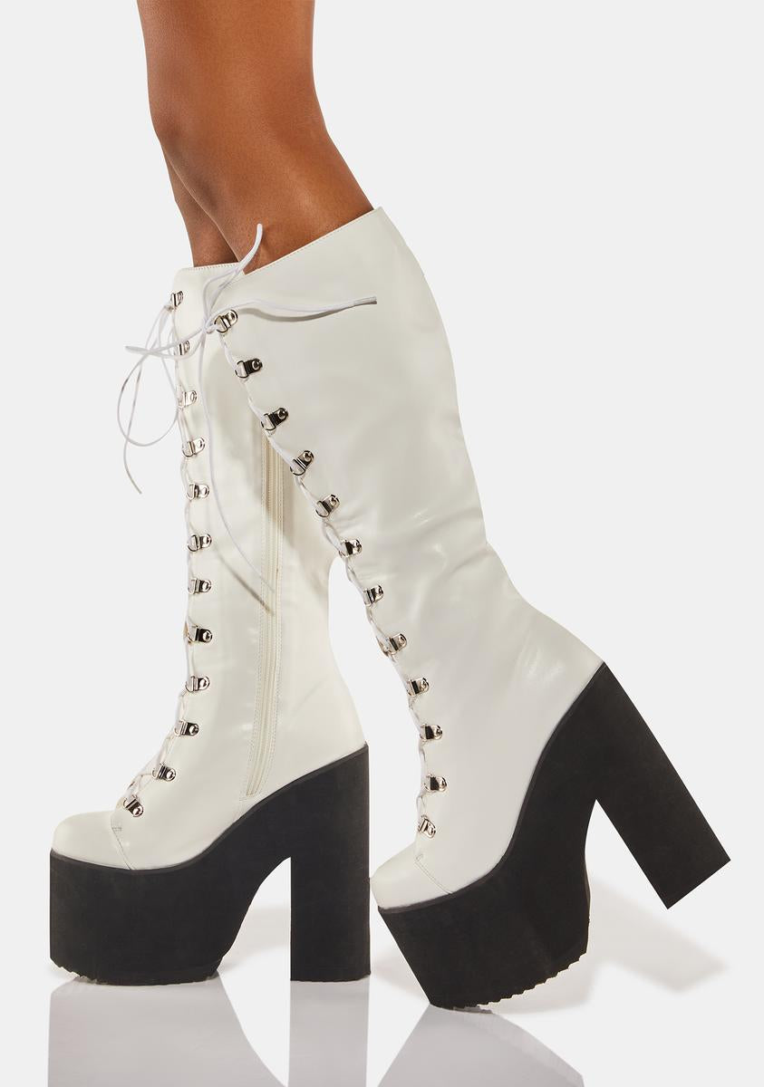 Lemon Drop by Privileged Platform Boots - White – Dolls Kill