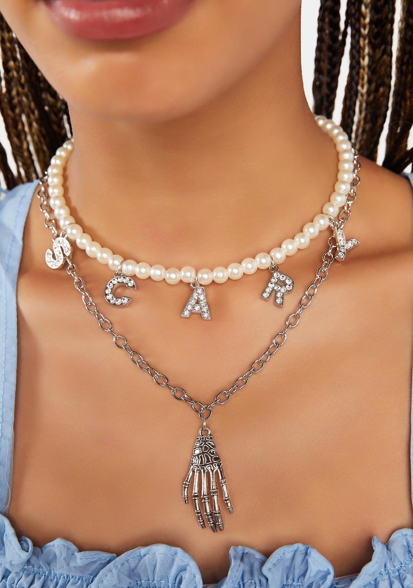 Scary Rhinestone Charm Layered Choker - Silver – Dolls Kill