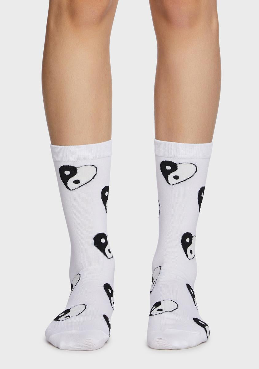 Heart Yin Yang Crew Socks - White/Black – Dolls Kill