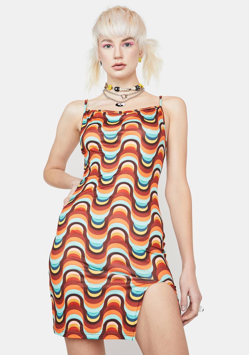 Wavy Print Side Split Mini Dress - Multi – Dolls Kill