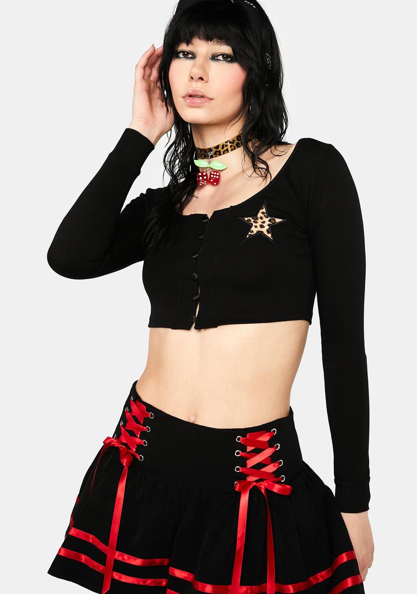 Current Mood Leopard Star Patch Crop Cardigan - Black – Dolls Kill