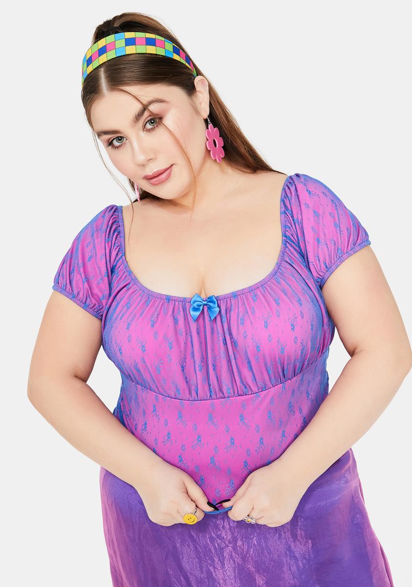 Plus Size Delia's Lace Crop Top With Contrast Liner - Pink/Blue – Dolls ...