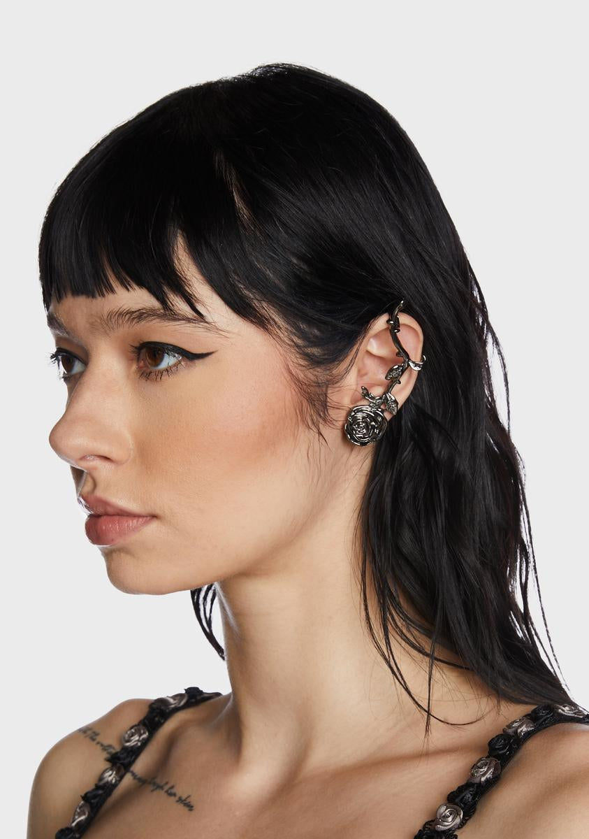 Metallic Rose Ear Cuffs Set - Black – Dolls Kill