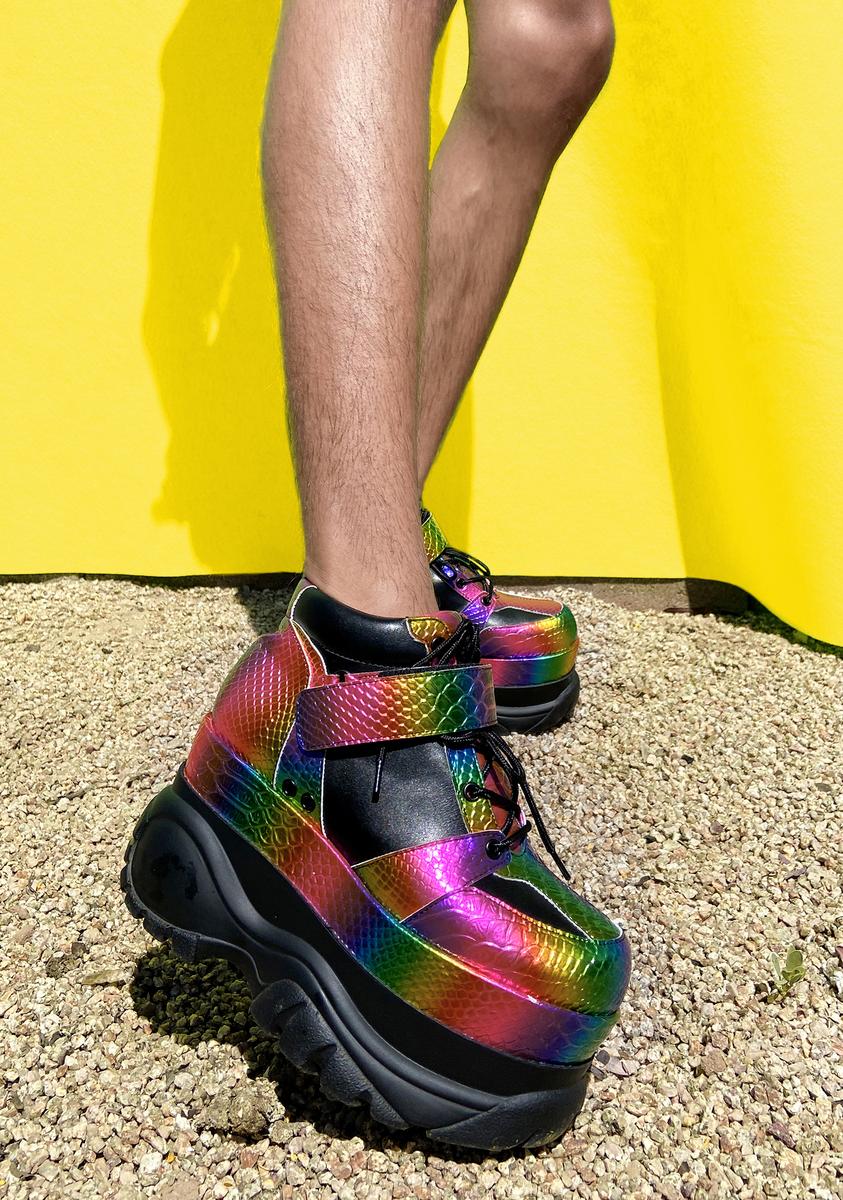 Club Exx Snakeskin Platform Sneakers - Rainbow – Dolls Kill