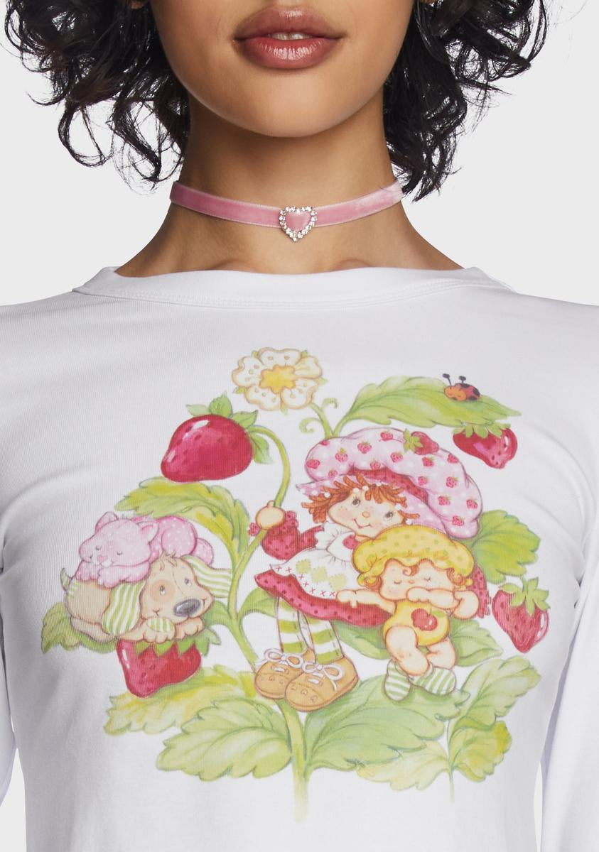 Dolls Kill x Strawberry Shortcake Graphic Print 3/4 Sleeve Tee - White