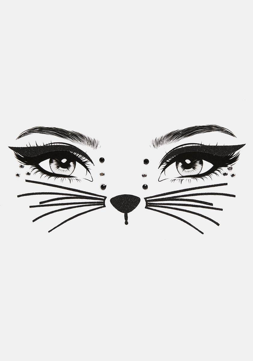 Glitter Cat Rhinestone Face Stickers - Black – Dolls Kill