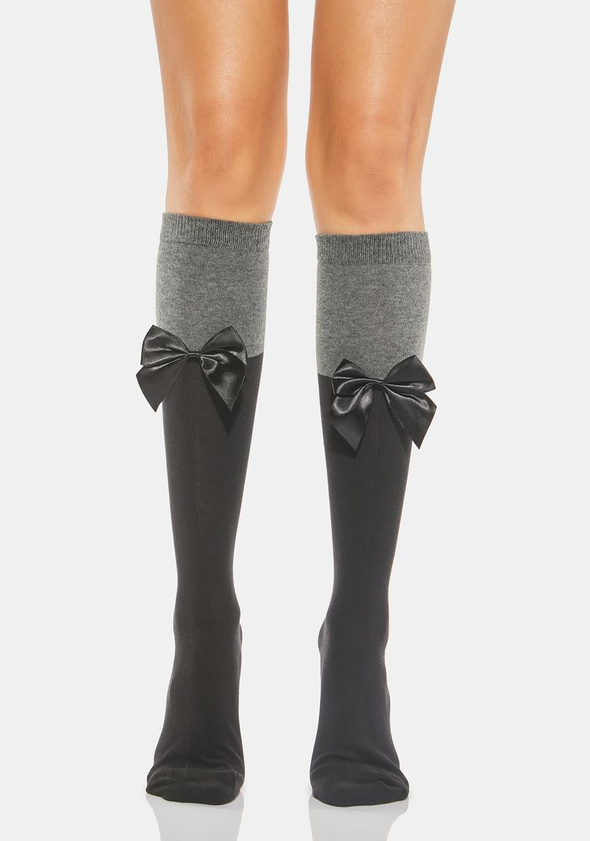 Color Block Bow Knee High Socks - Black/Gray – Dolls Kill