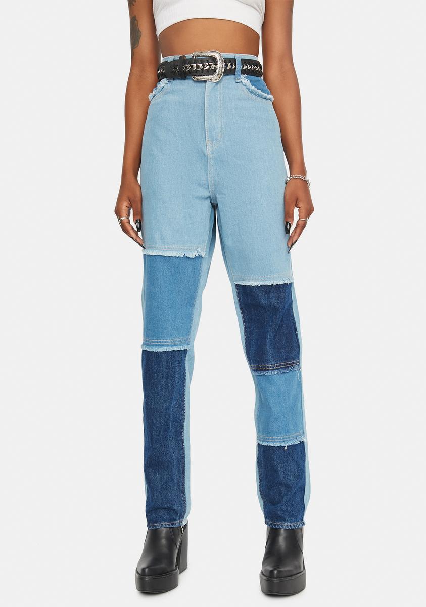 Colorblock High Waisted Denim Jeans - Blue – Dolls Kill