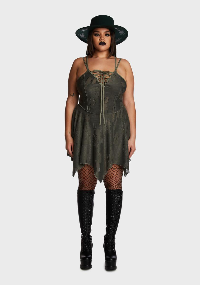Widow Plus Size Shredded Mini Dress - Green – Dolls Kill