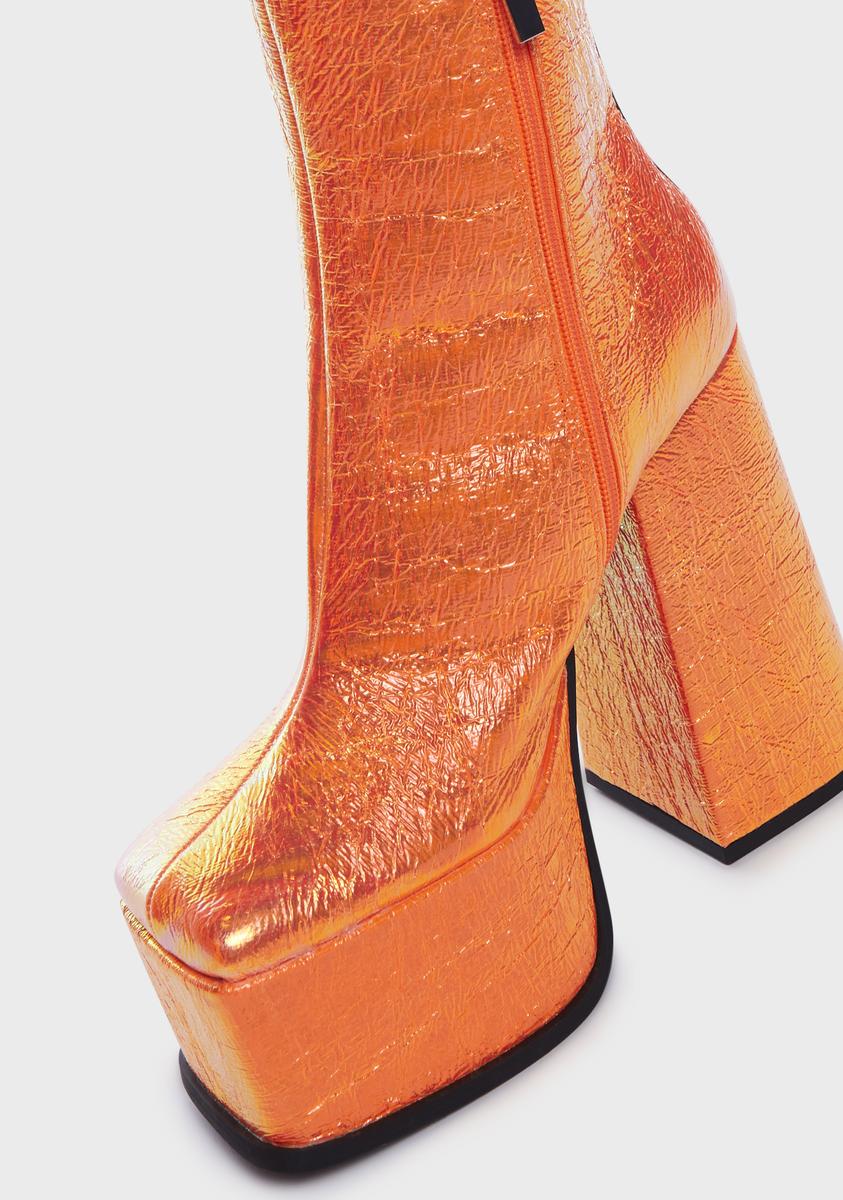 Shellys London Metallic Platform Ankle Boots - Orange – Dolls Kill