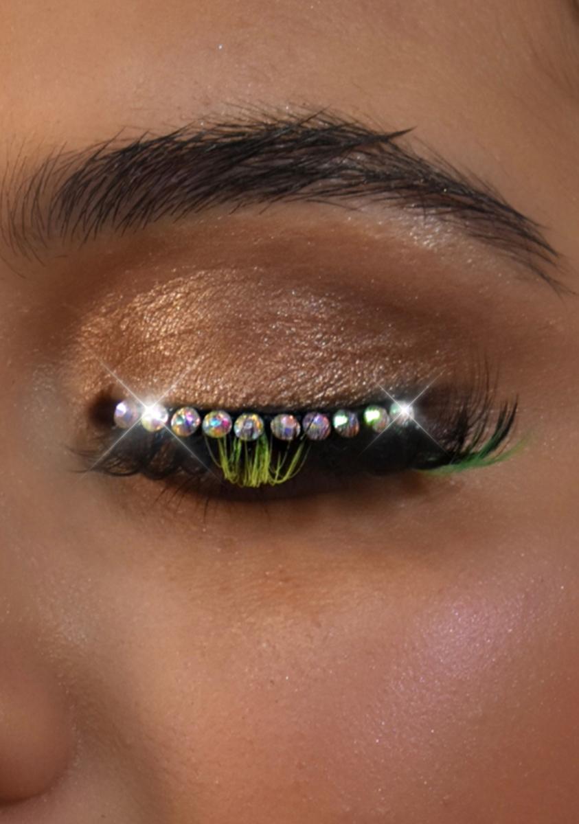Lunautics Neon UV Faux Mink Rhinestone Eyelashes - Green/Black – Dolls Kill