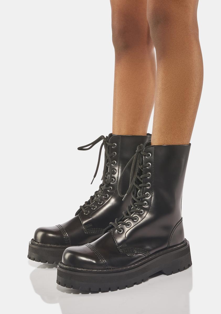 Underground UK 10 Eyelet Leather Combat Boots - Black – Dolls Kill