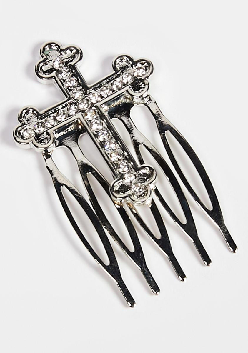 Rhinestone Cross Hair Pin - Silver – Dolls Kill