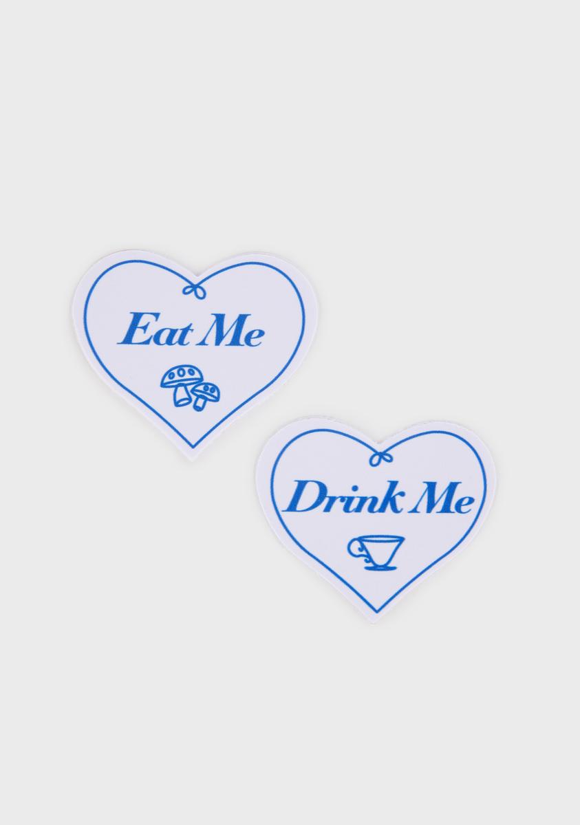 Pastease Heart Eat Me Drink Me Graphic Pasties - Silver/Blue – Dolls Kill