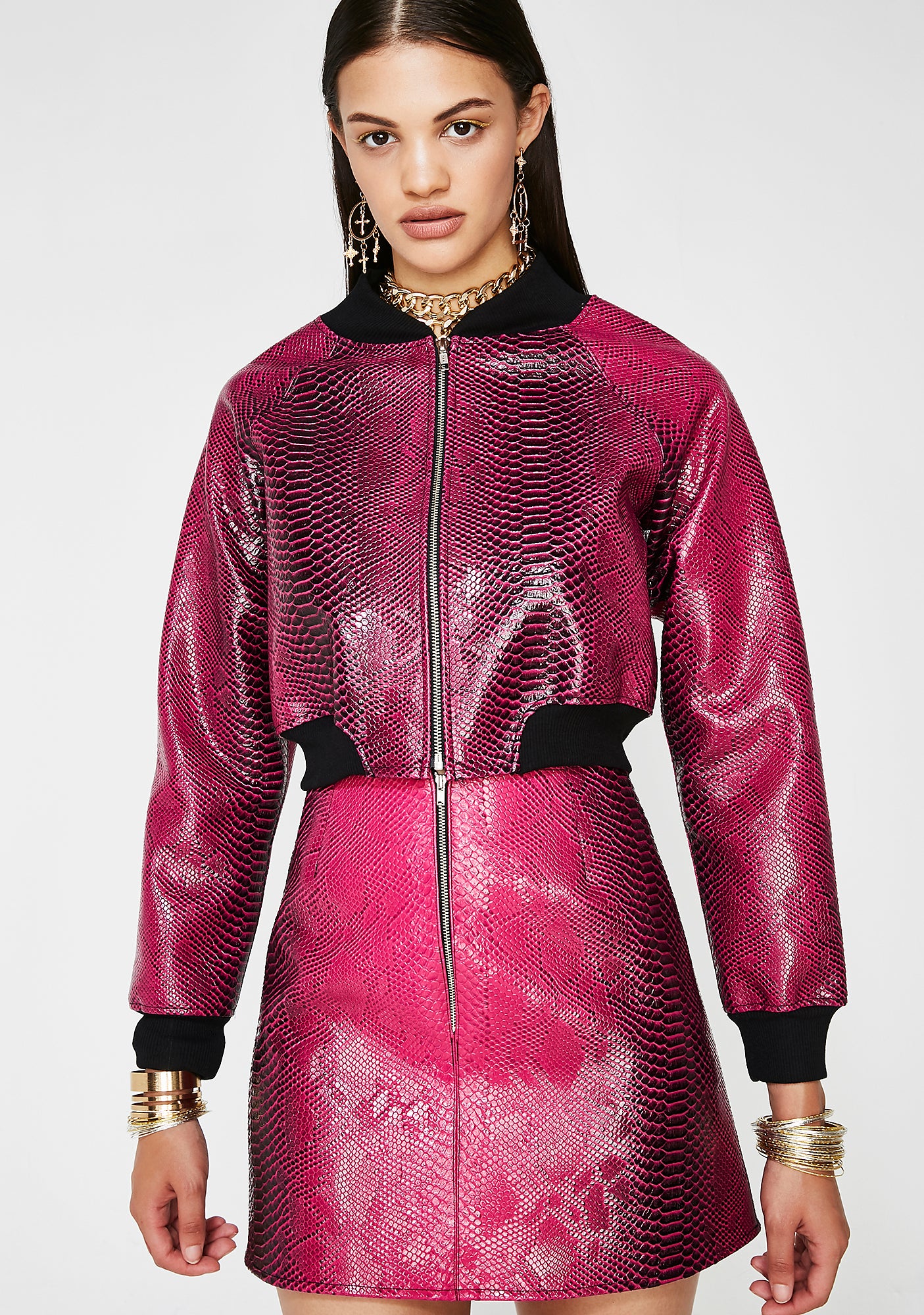 Fuschia Snakeskin Crop Jacket – Dolls Kill