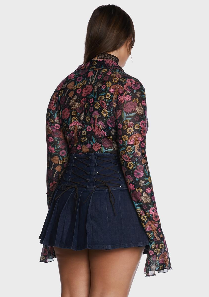 Plus Size Current Mood Floral Mushroom Sheer Blouse - Multi – Dolls Kill