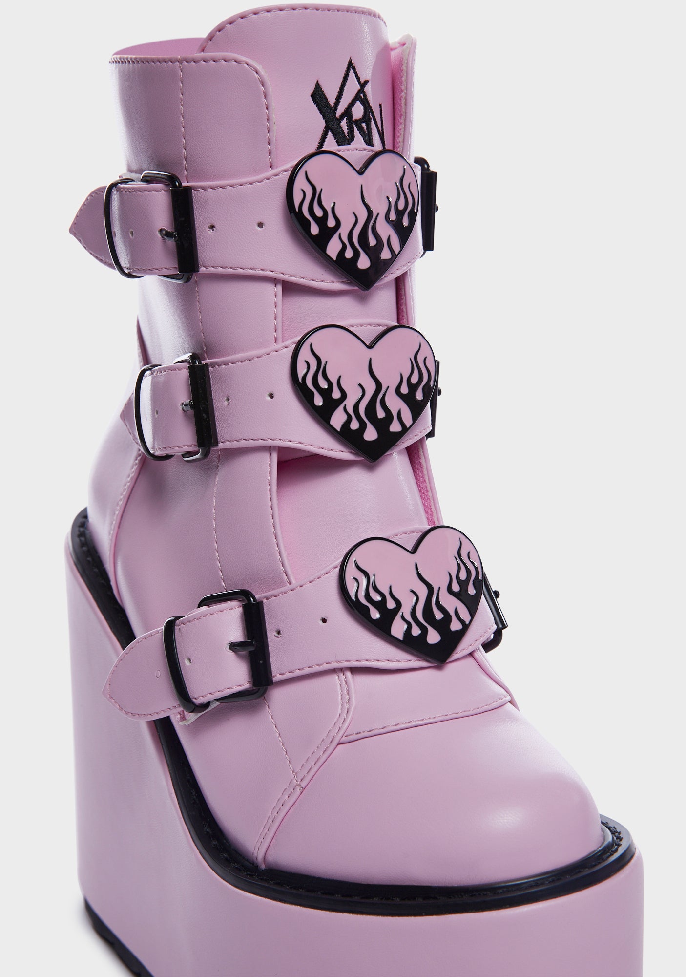 Yru Flame Heart Buckle Platform Boots Pink Black N N Dolls Kill