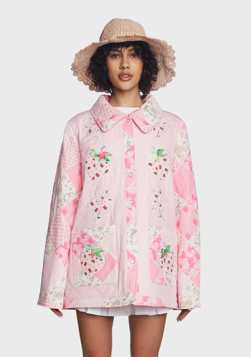Dolls Kill X Strawberry Shortcake Patchwork Quilted Shacket Jacket - Pink