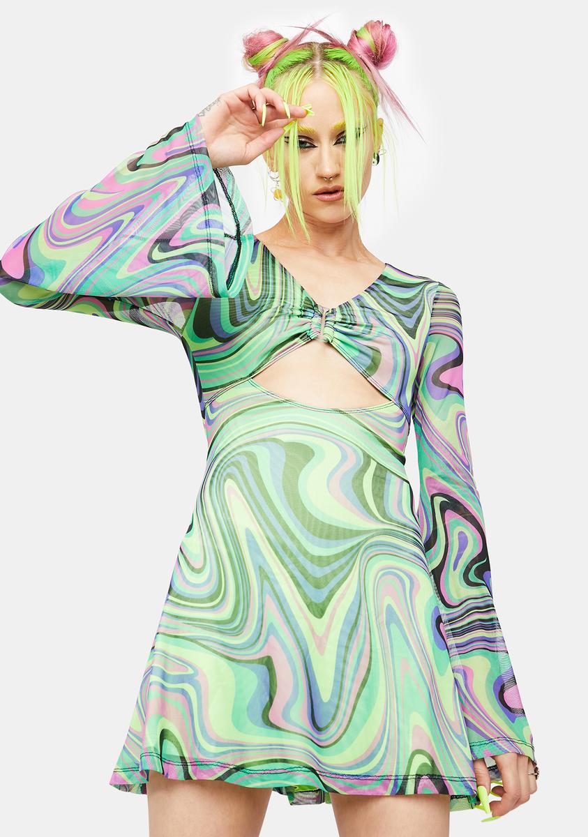 Current Mood Neon Swirl Mesh Mini Dress - Multi – Dolls Kill