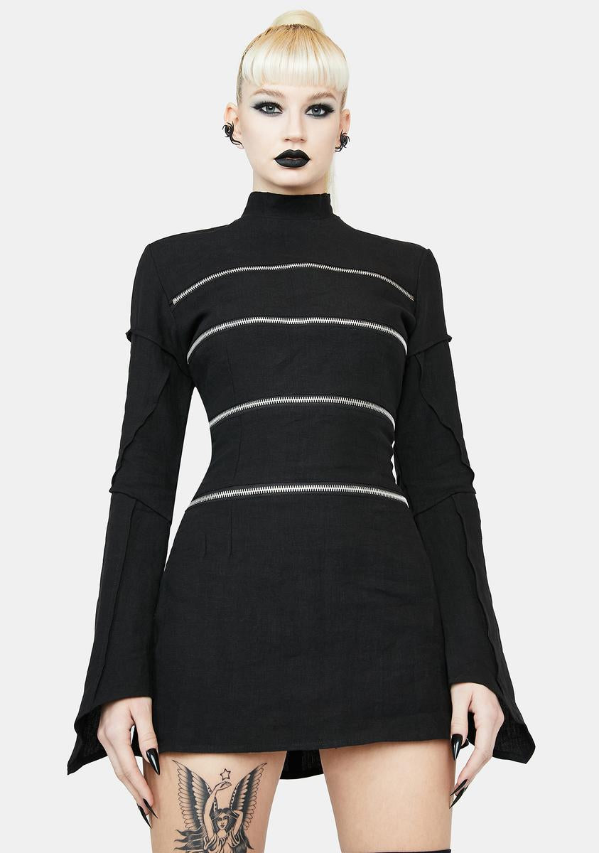 Fan All Flames Zipper Mini Dress - Black – Dolls Kill