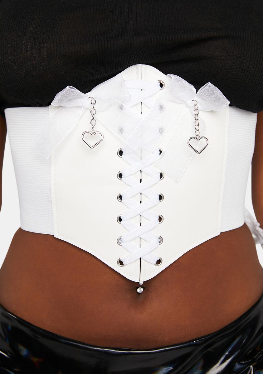 Vegan Leather Lace-Up Heart Charm Corset - White – Dolls Kill