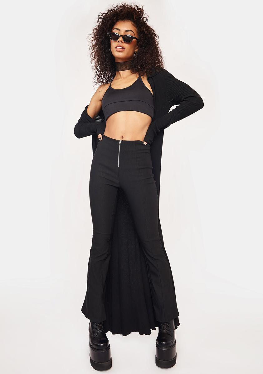 High Waist Zip Up Flare Pants - Black – Dolls Kill