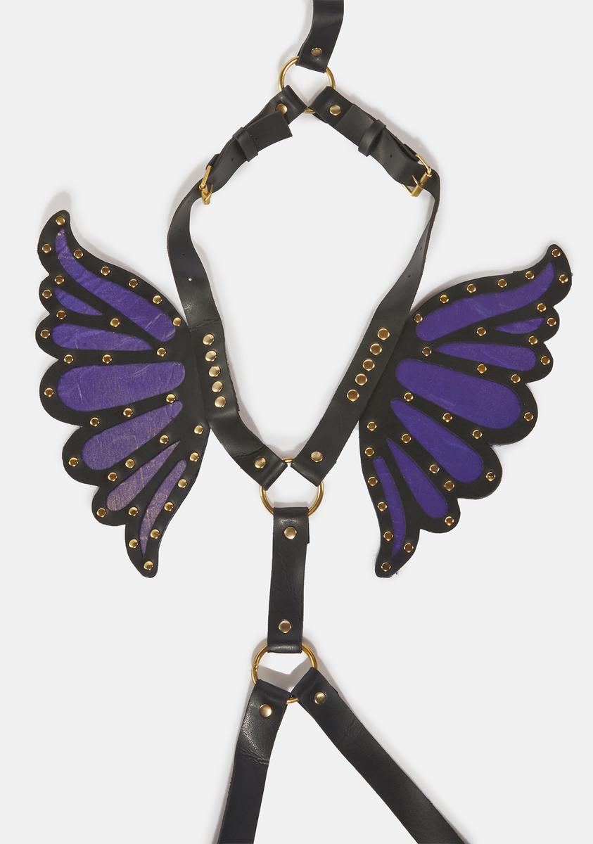 Daisy Corsets Vegan Leather Butterfly Harness - Purple/Gold/Black ...