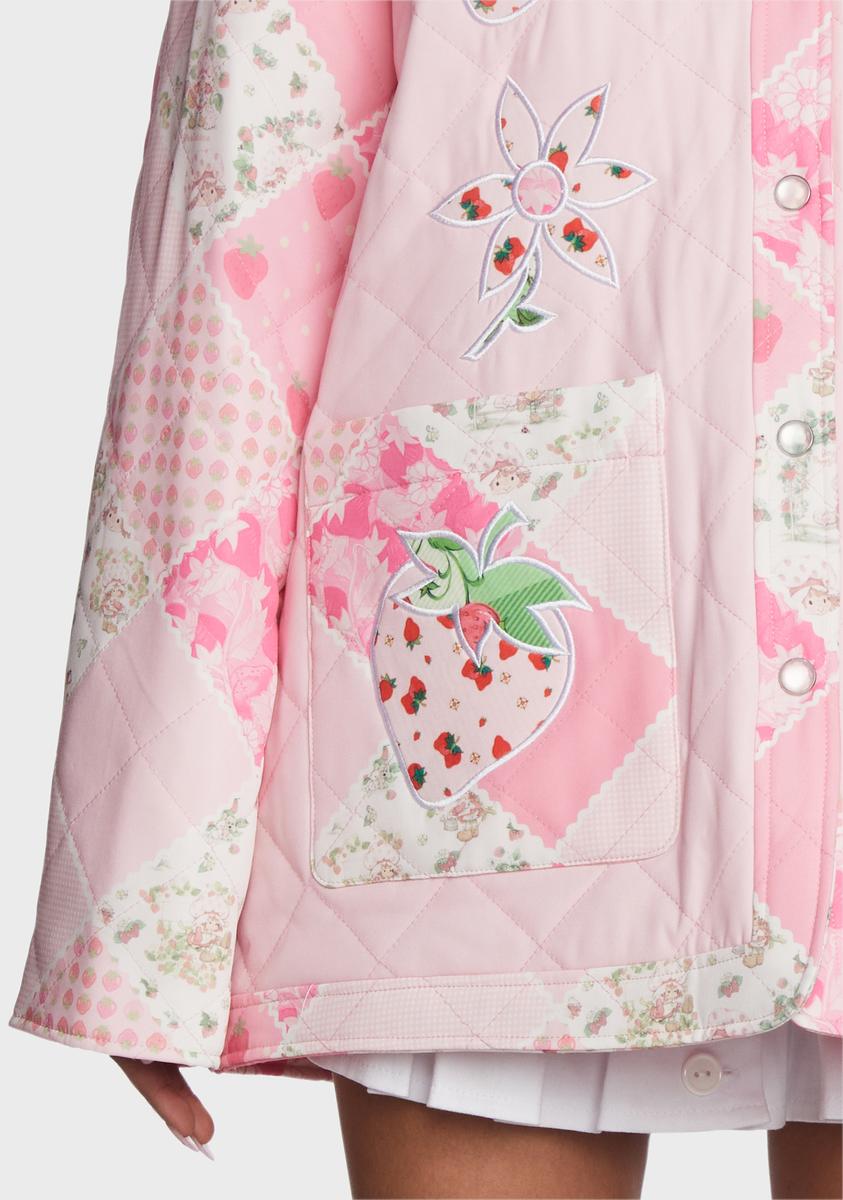 Dolls Kill X Strawberry Shortcake Patchwork Quilted Shacket Jacket - Pink