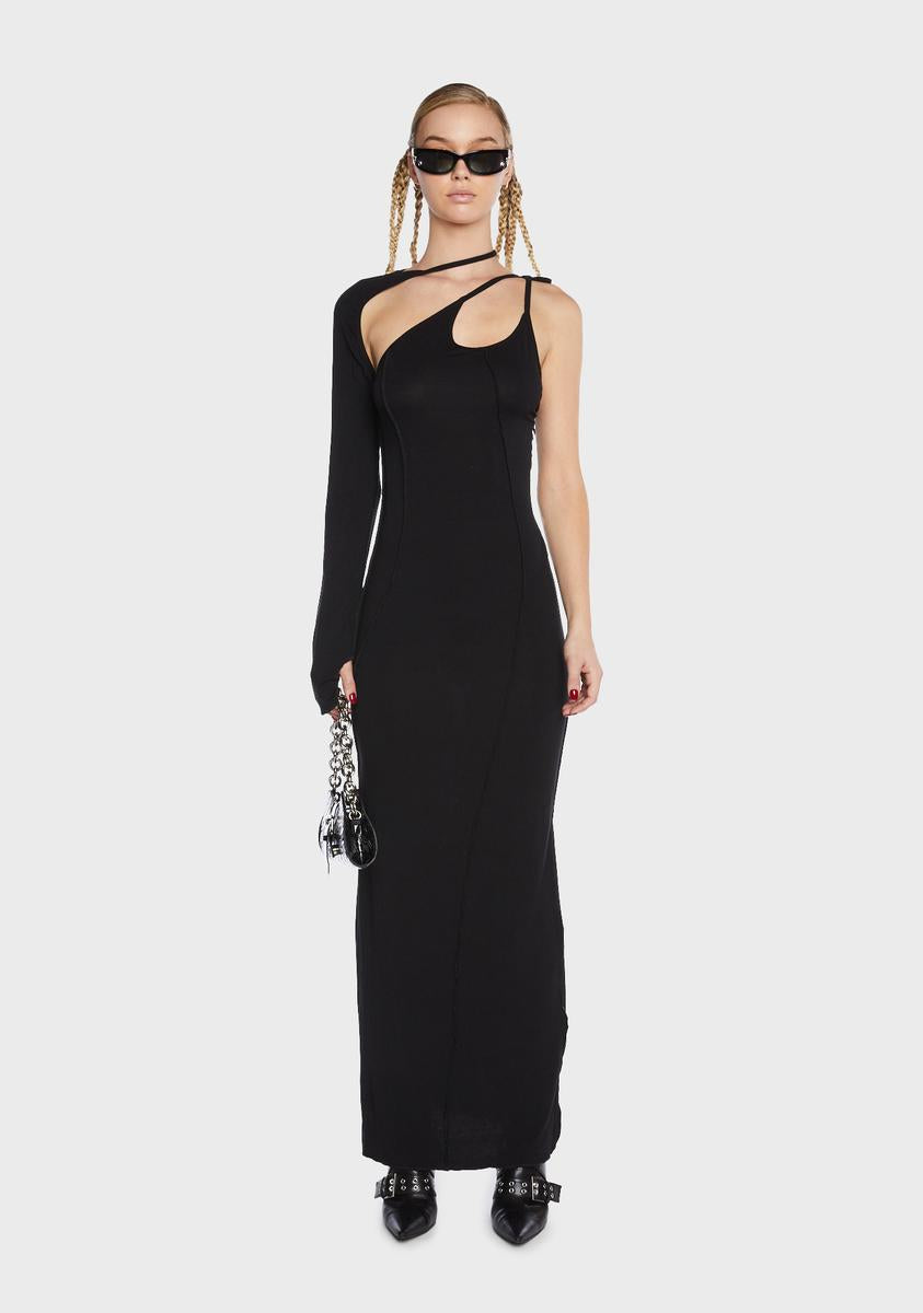 Kiki Riki One Shoulder Sleeve Maxi Dress - Black – Dolls Kill