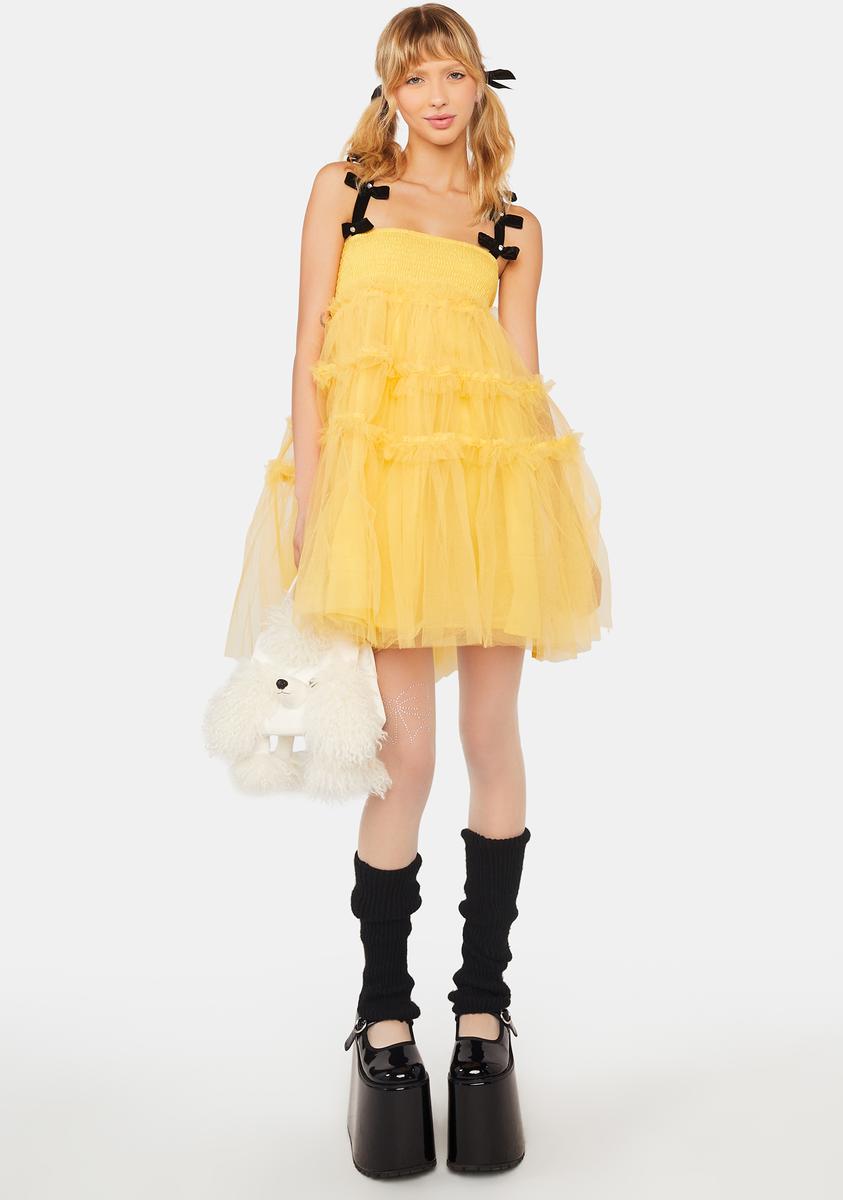 Sister Jane Tulle Mini Dress With Velvet Shoulder Straps - Yellow ...