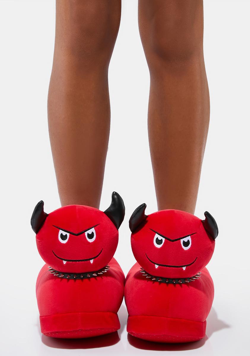 Dolls Home Plush Devil Slippers - Red – Dolls Kill