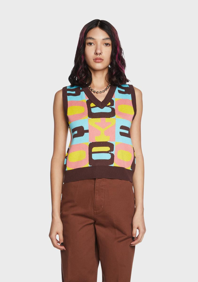 Obey Knit Checkered Sweater Vest - Brown/Sepia Multi – Dolls Kill