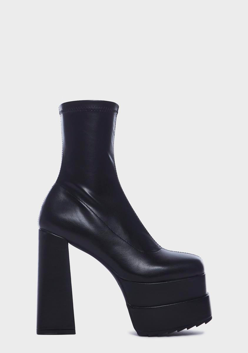 Lamoda Vegan Leather Stacked Platform Heel Ankle Boots Black Dolls Kill