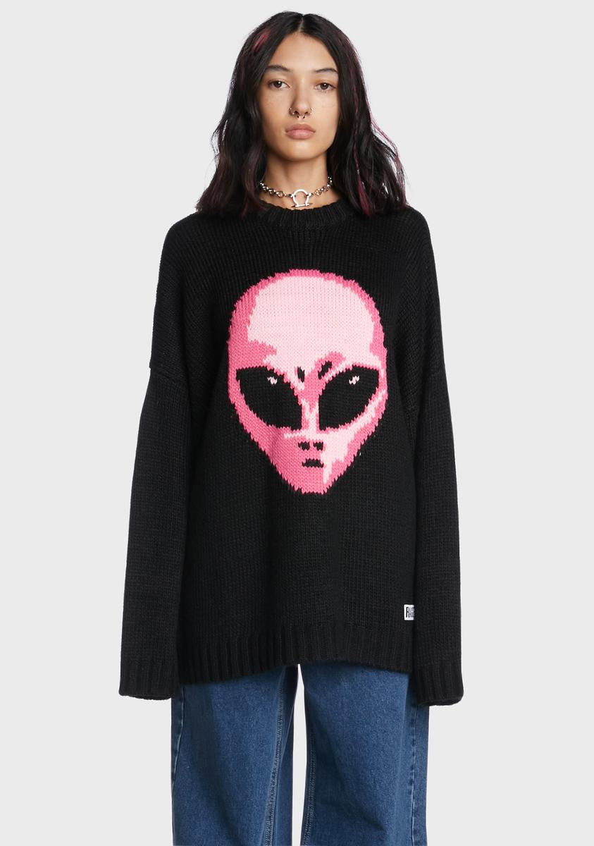 The Ragged Priest Knit Alien Graphic Sweater - Black – Dolls Kill