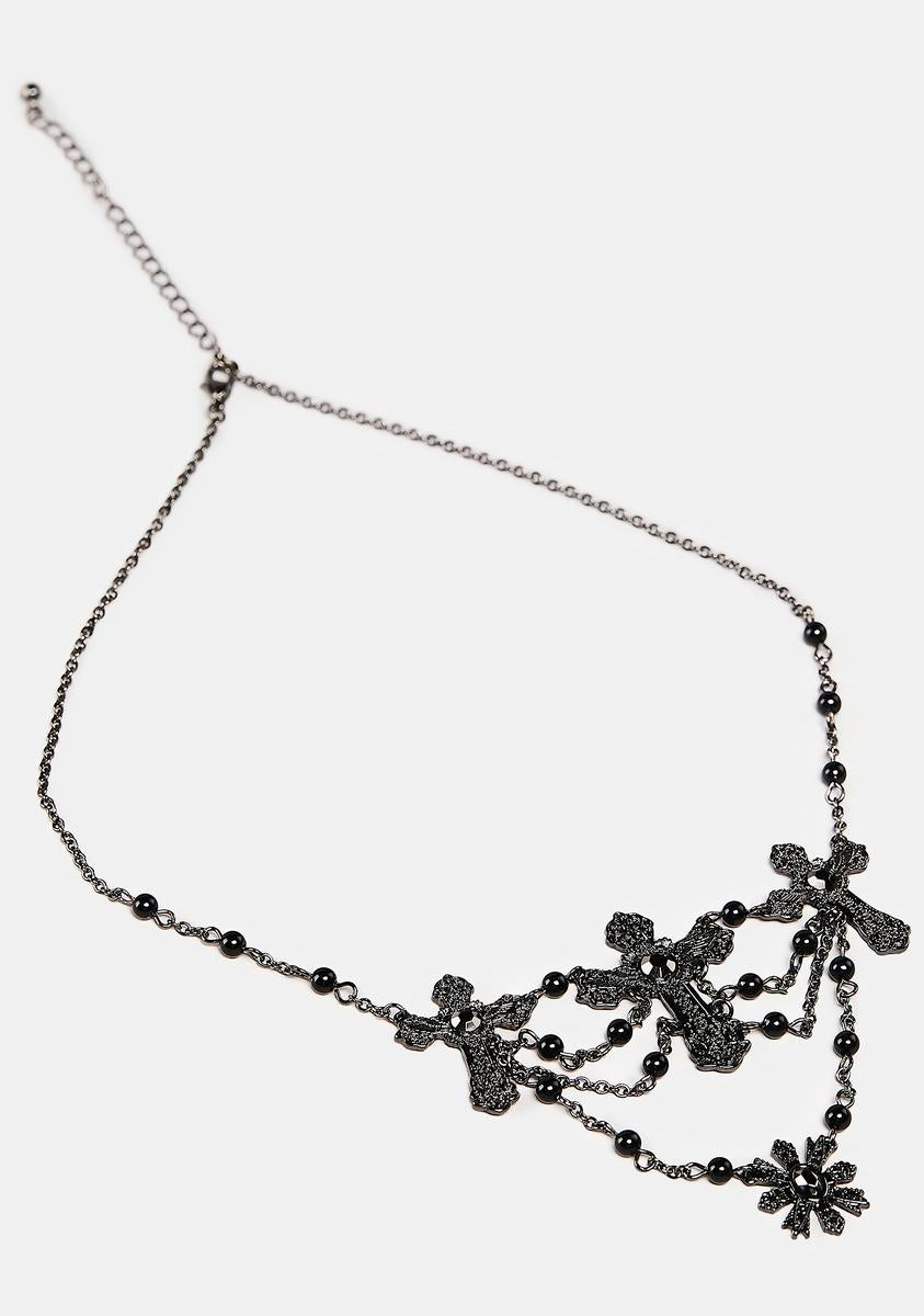 Cross Hardware Beaded Chain Necklace - Silver – Dolls Kill