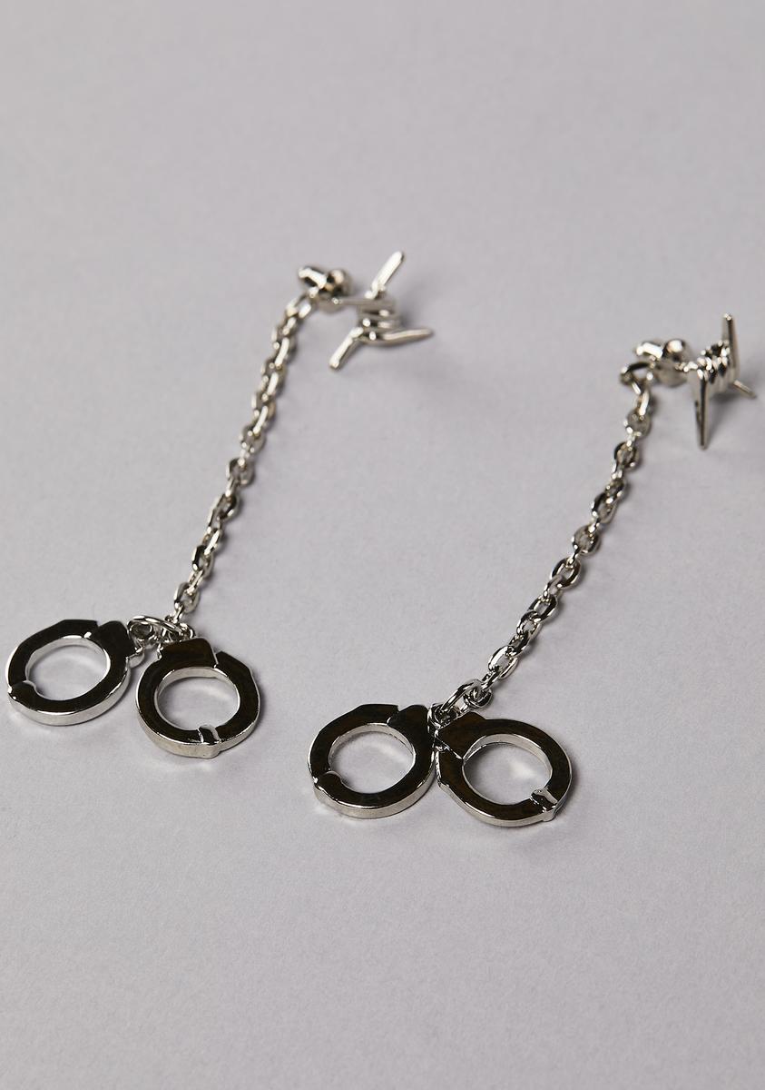 Widow Barbed Wire Handcuff Drop Earrings - Silver – Dolls Kill