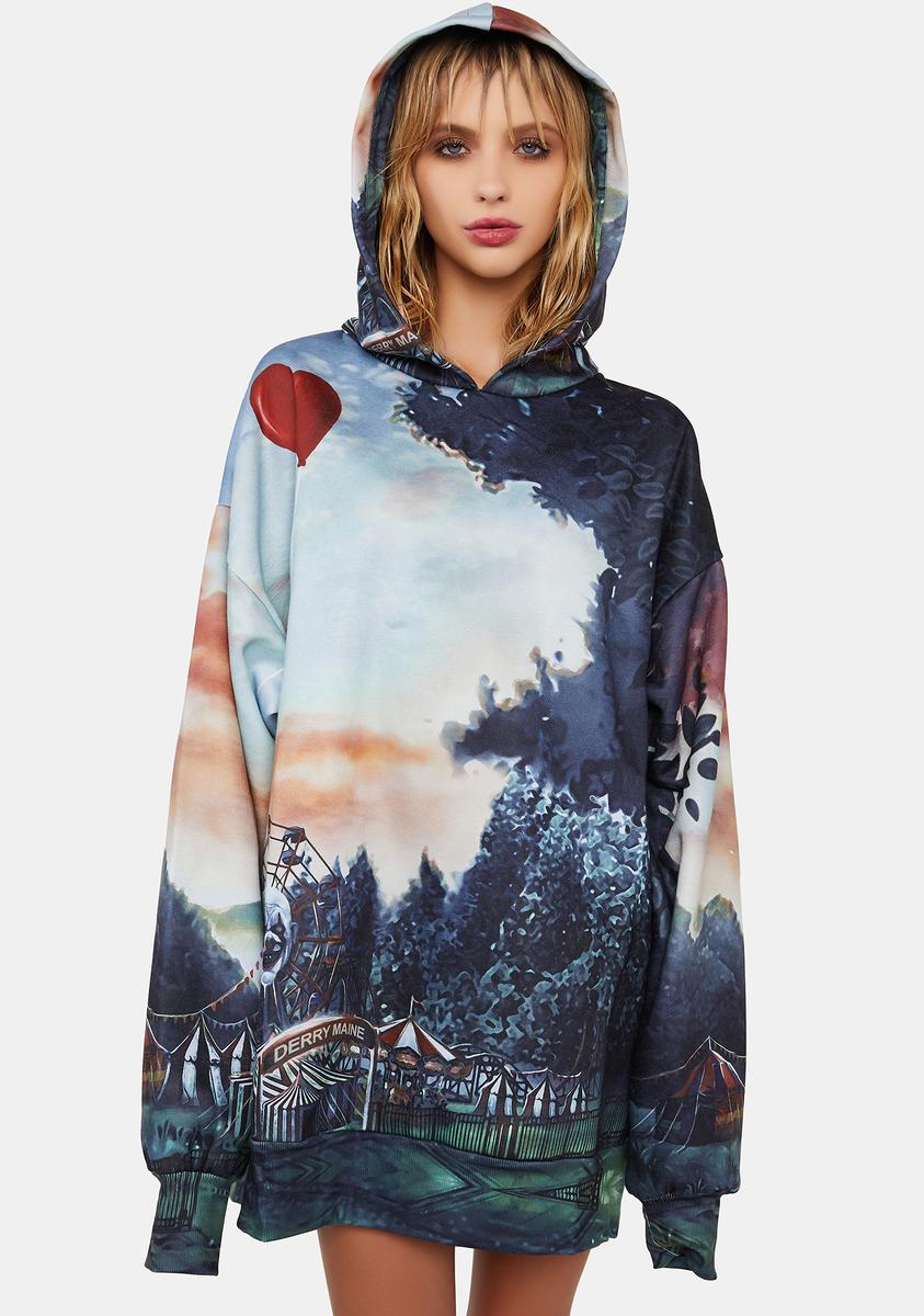 Dolls Kill x WB Horror Pennywise Derry Maine Print Oversized Hoodie - Multi