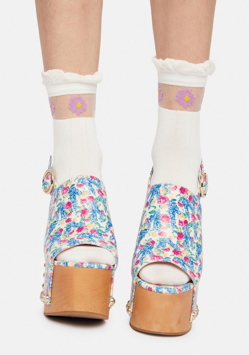 Sheer Panel Flowers Socks - White – Dolls Kill