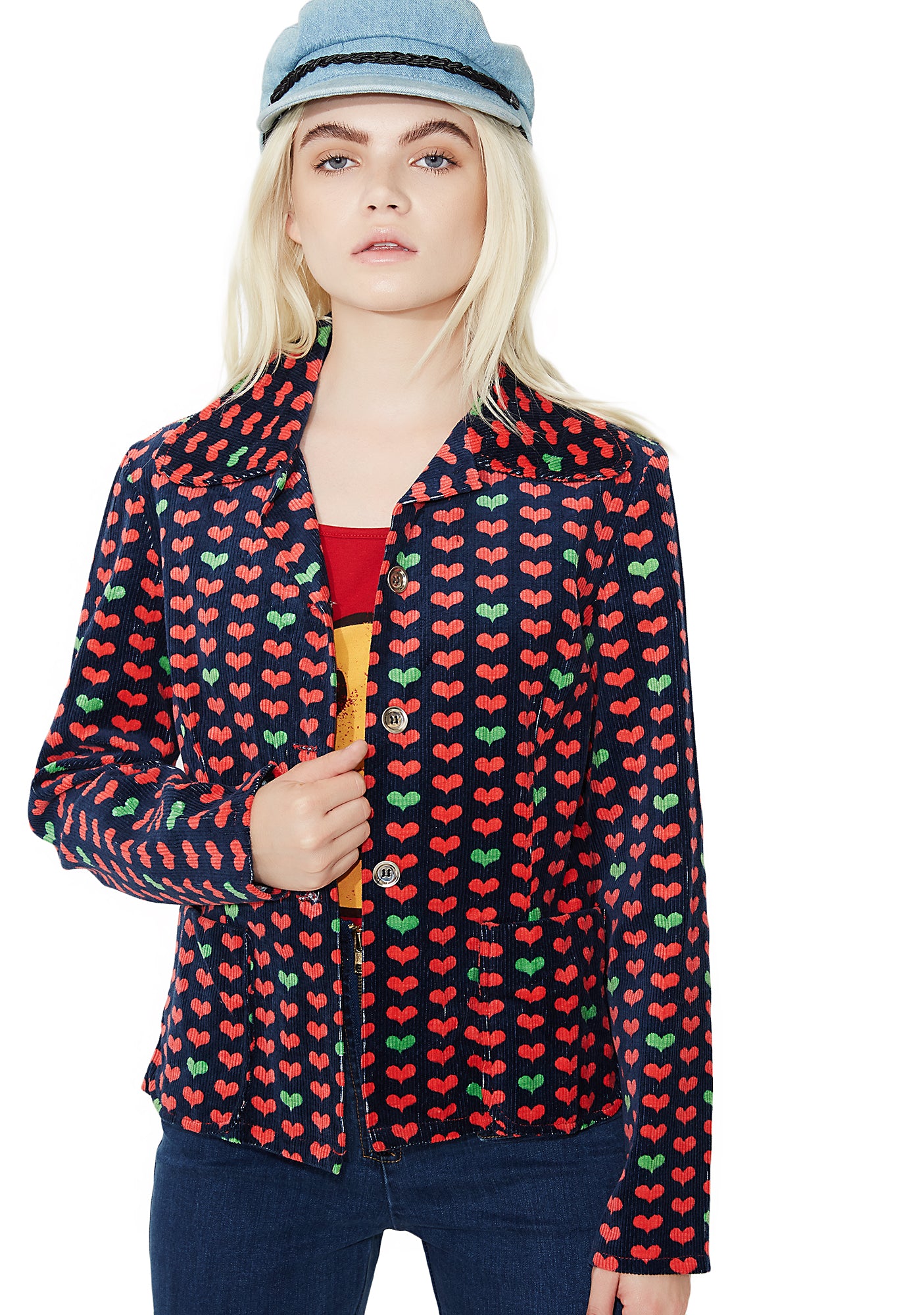 Vintage Printed Hearts Corduroy Jacket – Dolls Kill