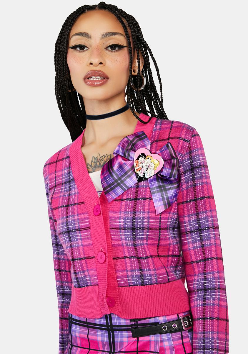 Dolls Kill x Archie Comics Plaid Print Knit Crop Cardigan - Multi