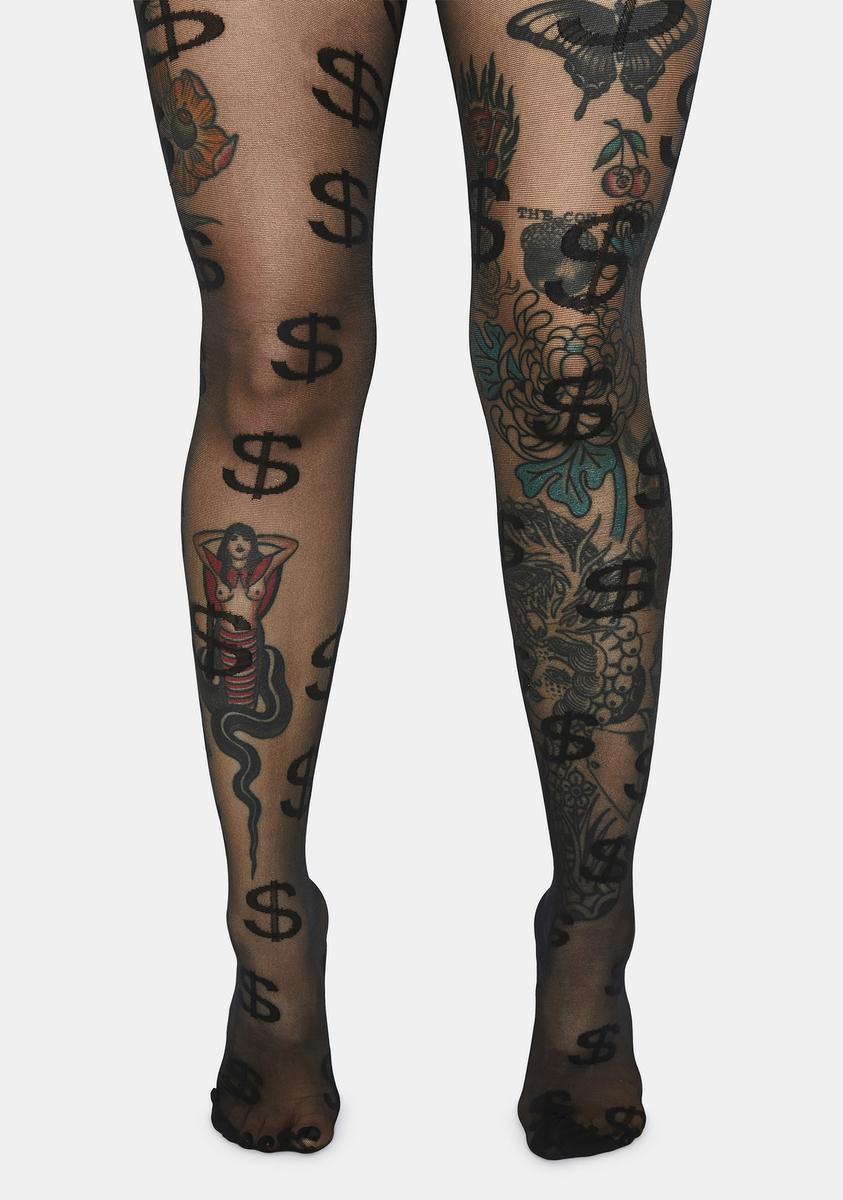 Dollar Signs Sheer Tights - Black – Dolls Kill